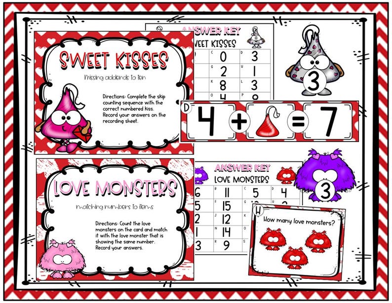 Kindergarten Valentine's Day Math Reading Literacy Task Box Centers for ...