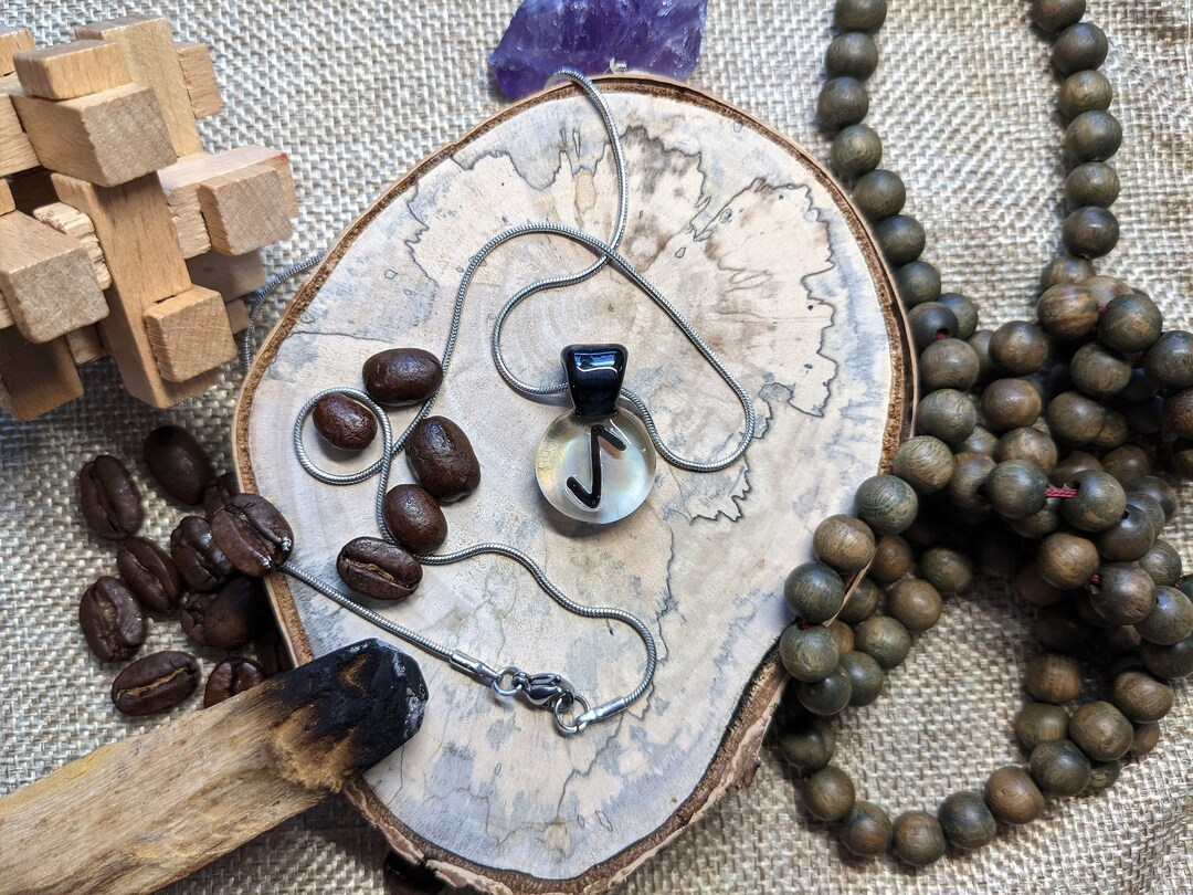 Spirit & Life Force Charm Eihwaz ᛇ Handmade Glass Norse Rune Pendant ...