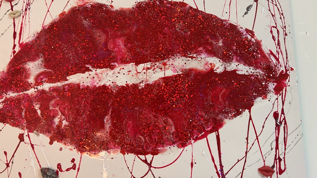 Handmade Resin LIPS Wall Art Red/deep Pinks, Red Glitter With 3d Mini ...