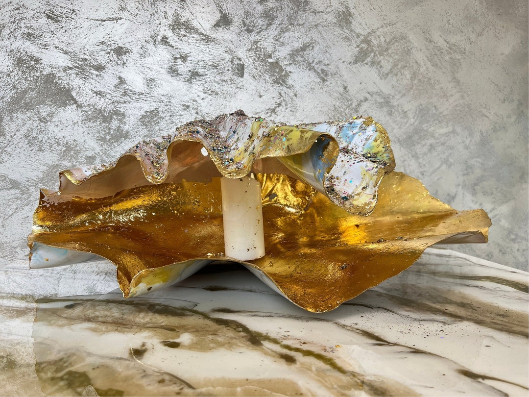 Giant Handmade Clam Shell Decorated With Gems and Gold Leafed Interior ...