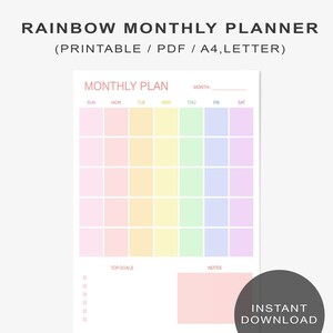 Pastel Rainbow Monthly Planner Printable Digital Monthly - Etsy