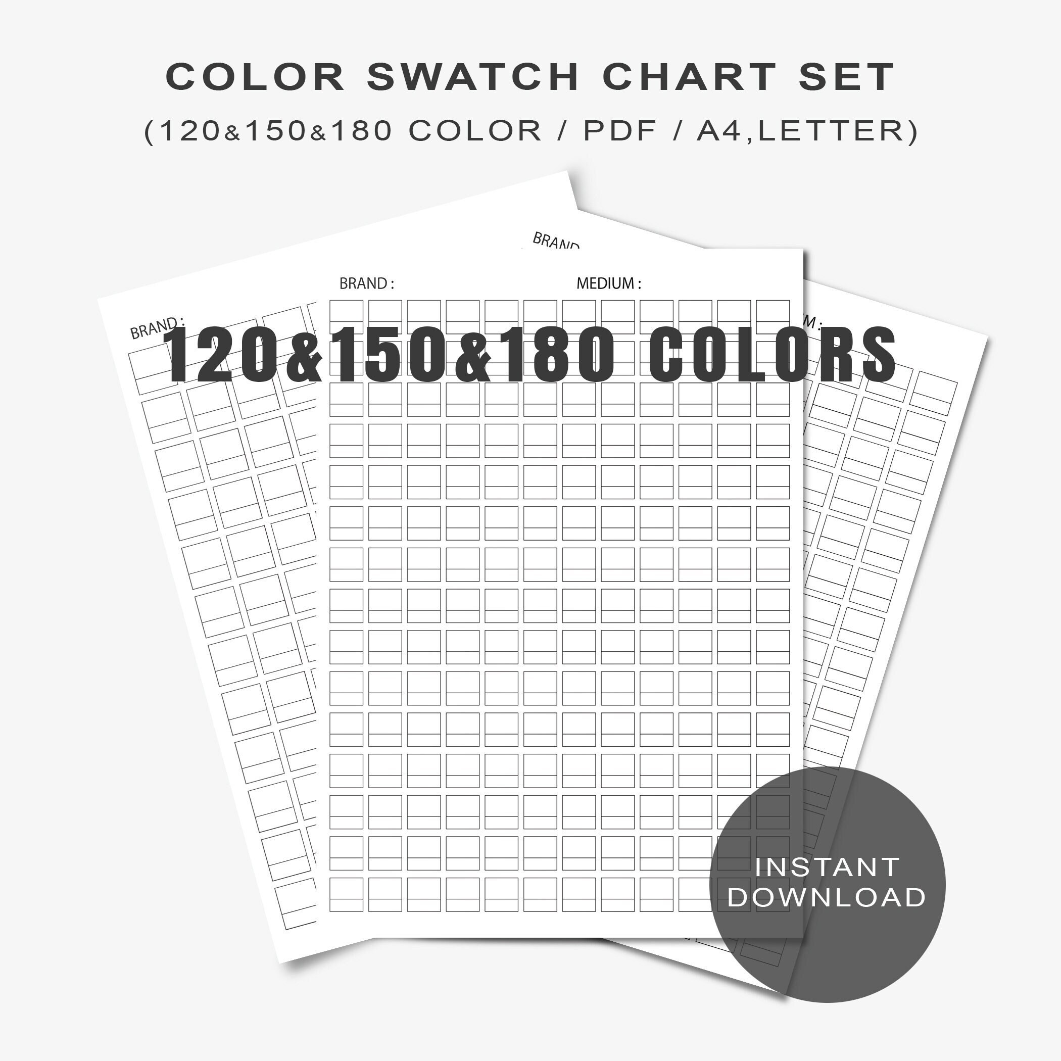 Set of 3 Color Swatch Chart Digital Printable 180 150 120 - Etsy