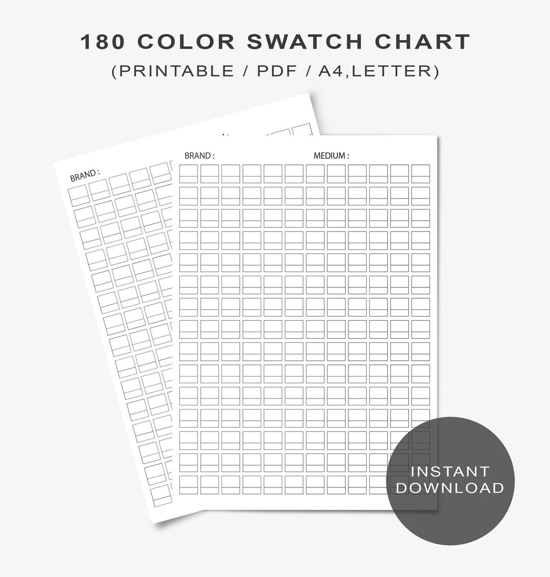 180 Color Swatch Chart Digital Printable, 180 Color Swatch Chart ...