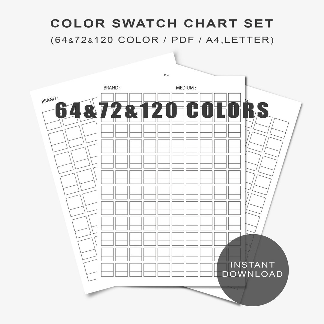 Set of 3 Color Swatch Chart Digital Printable 120 72 64 Color - Etsy