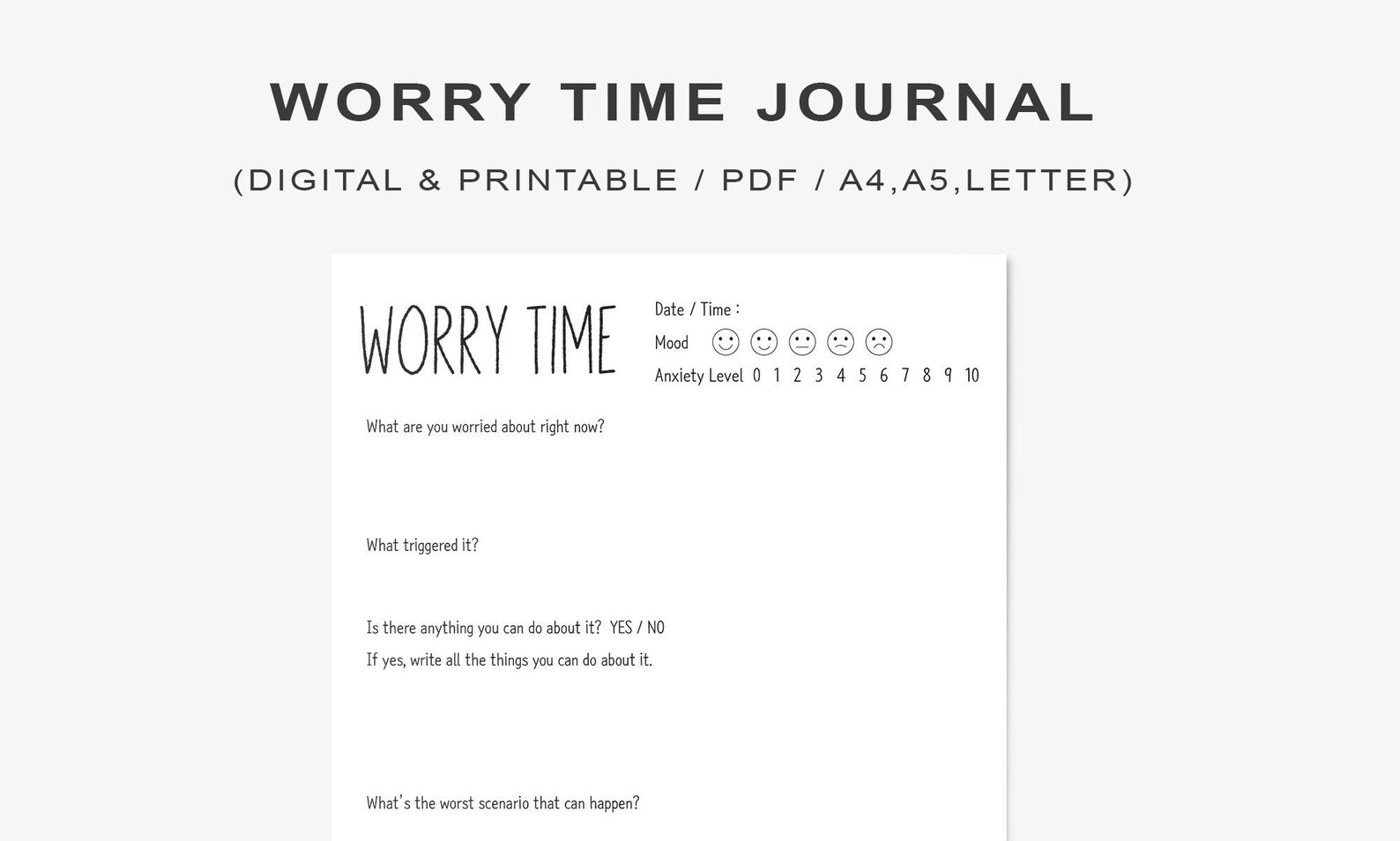 Anxiety Journal PDF Printable Digital Worry Journal Prompts Etsy UK