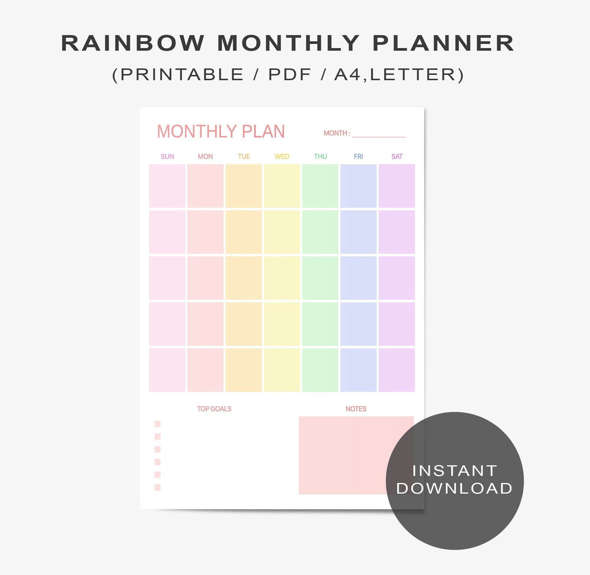 Pastel Rainbow Monthly Planner Printable Digital Monthly - Etsy
