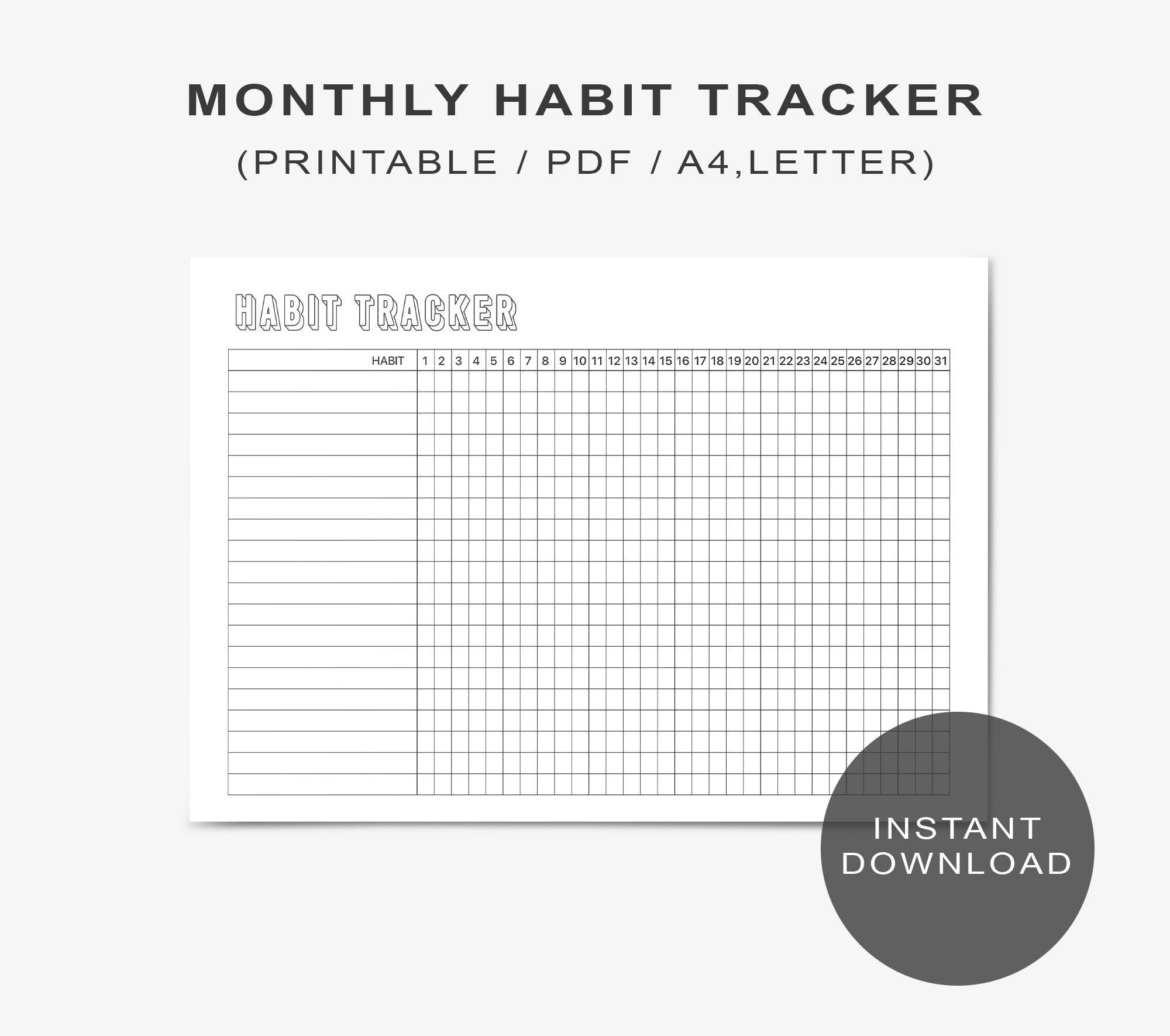 Monthly Habit Tracker Printable, Daily Habit Tracker, Habit Tracker ...