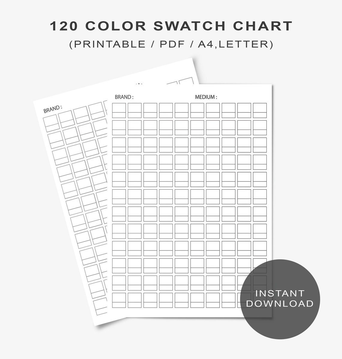 120 Color Swatch Chart Digital Printable, 120 Color Swatch Chart ...