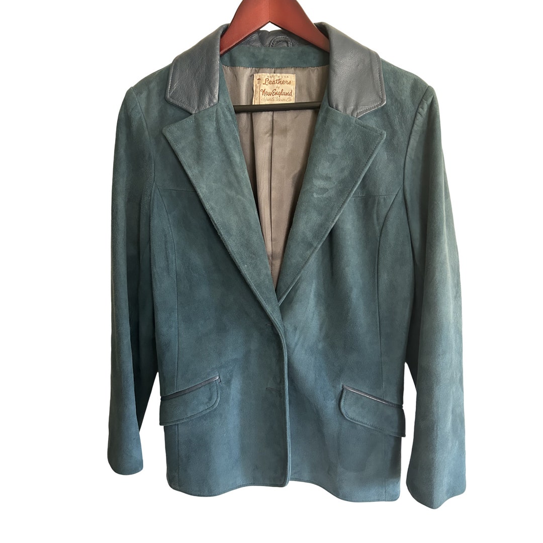 Vintage Teal Suede Leather Jacket Blazer - Etsy