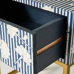Bone Inlay Motif Design Bedside Table Indigo Blue Bone Inlay - Etsy