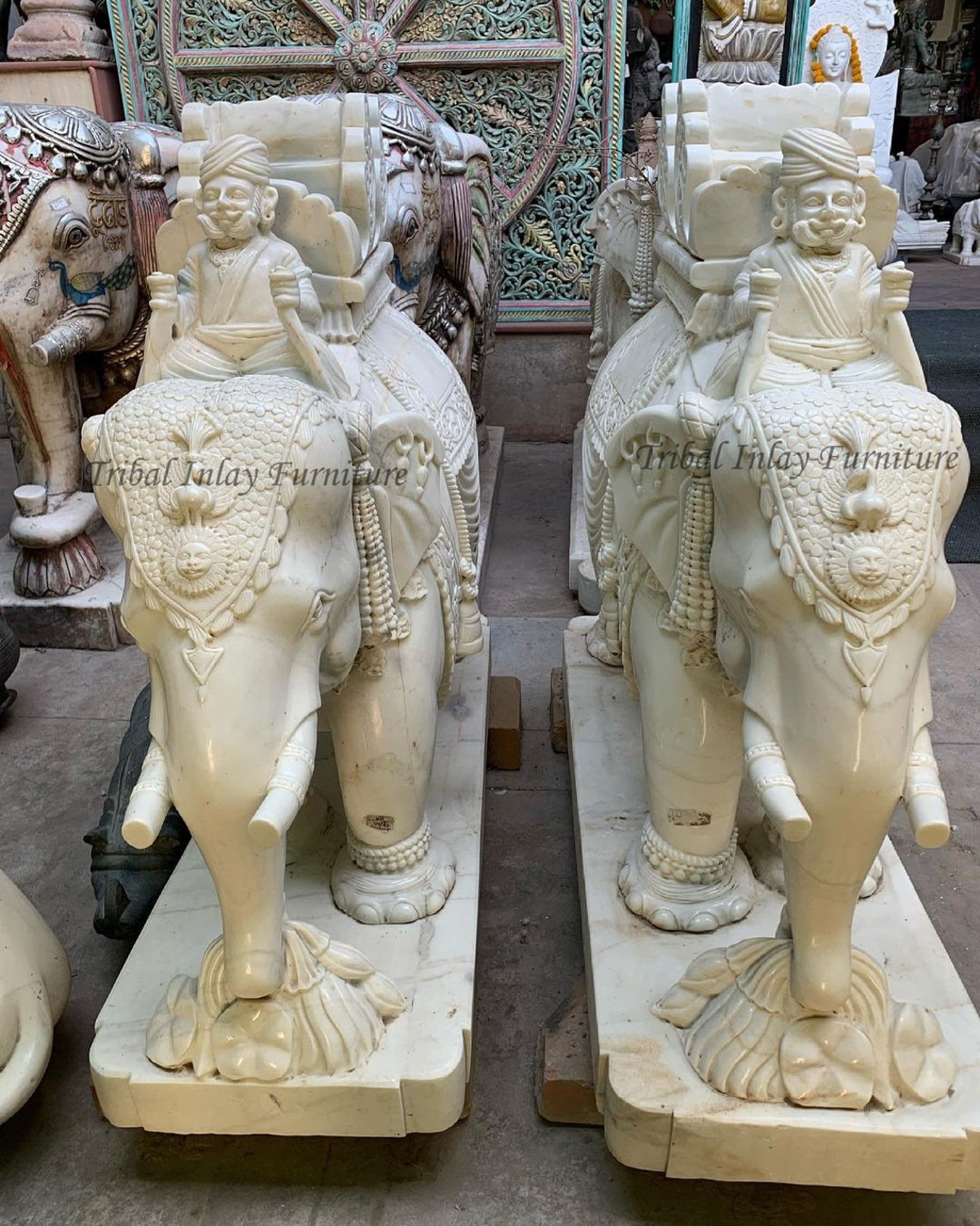 Handcarved Marble Elephant and Mahawat Set of 2 Marble | Etsy