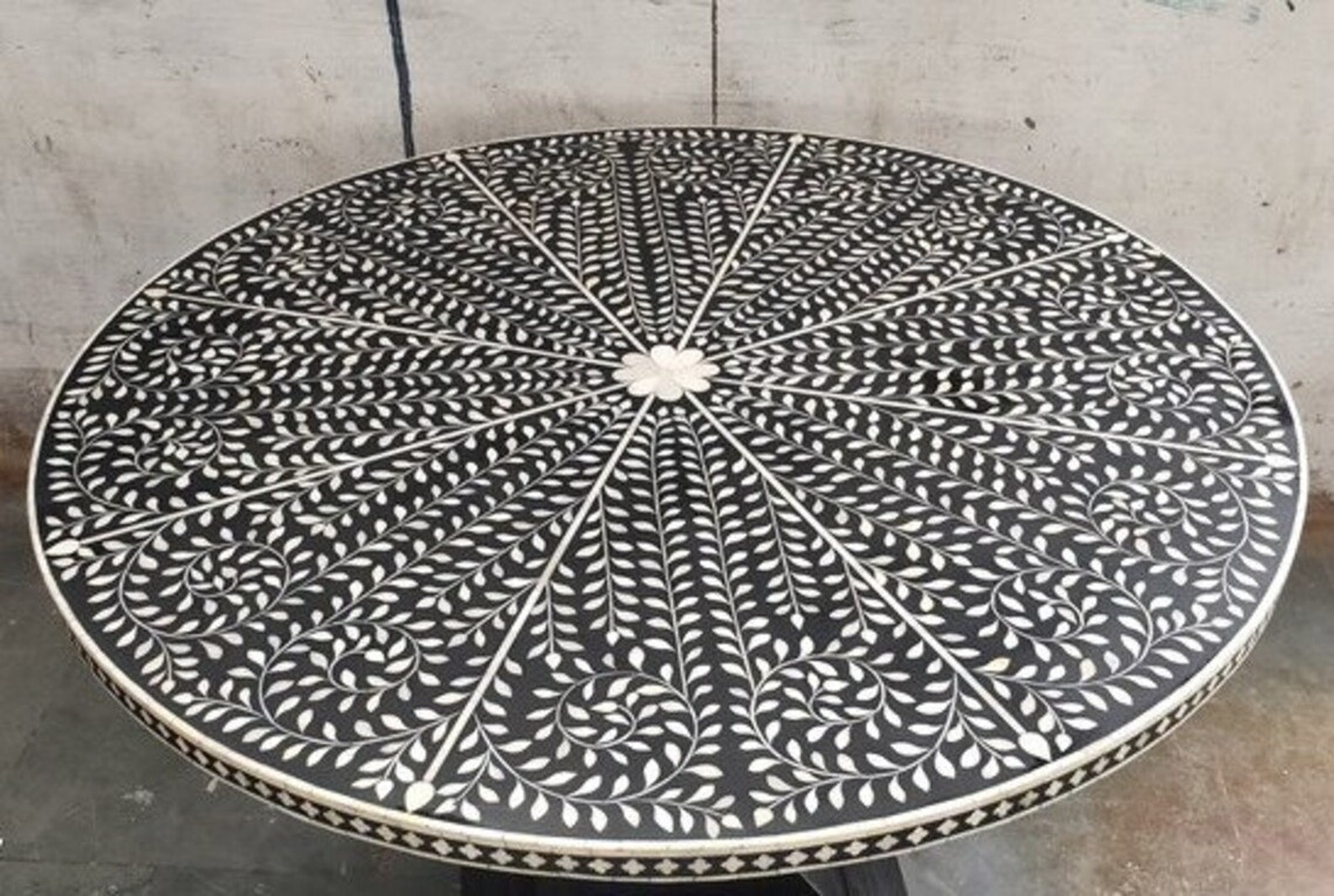 Floral Bone Inlay Design Big Dining Table Black, Bone Inlay Floral ...