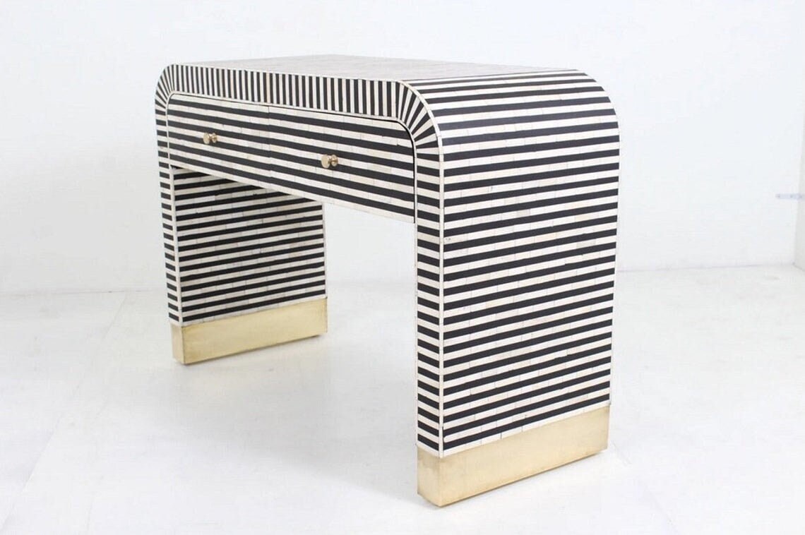Bone Inlay Waterfall 2 Drawers Console Table Black Bone Inlay - Etsy