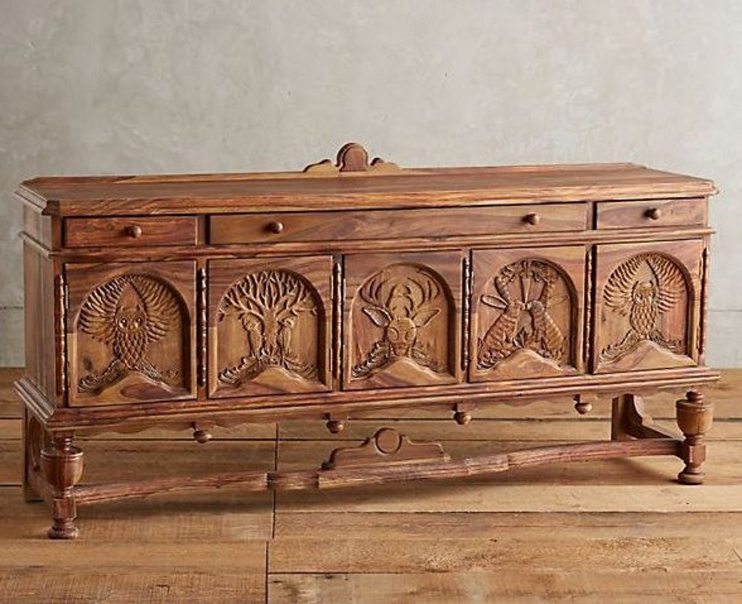 Handmade Menagerie Buffet in Teak, Handcarved Buffet, Hand Carved ...