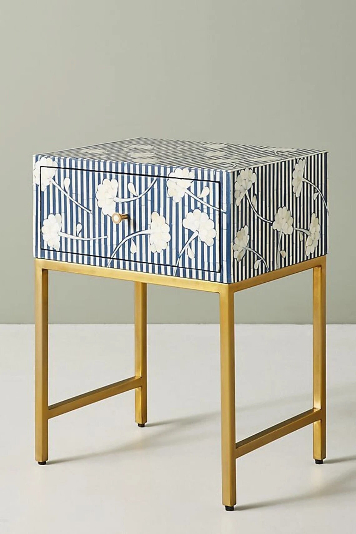Bone Inlay Motif Design Bedside Table Indigo Blue Bone Inlay - Etsy