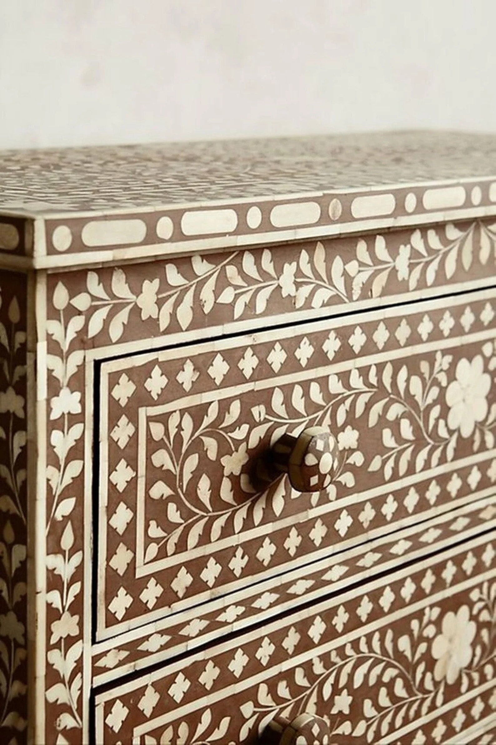 Brown Bone Inlay 3 Drawer Chest, Bone Inlay Dresser Table Brown, Bone ...