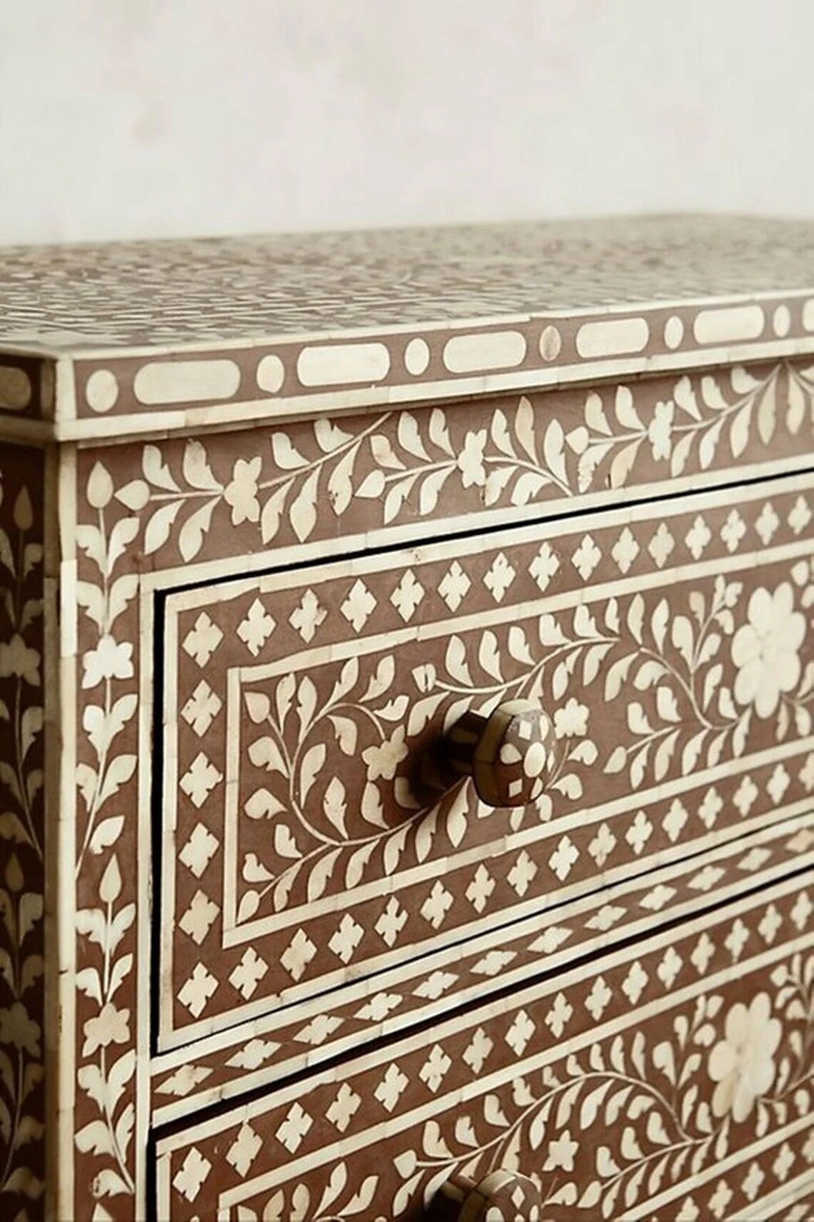 Brown Bone Inlay 3 Drawer Chest, Bone Inlay Dresser Table Brown, Bone ...