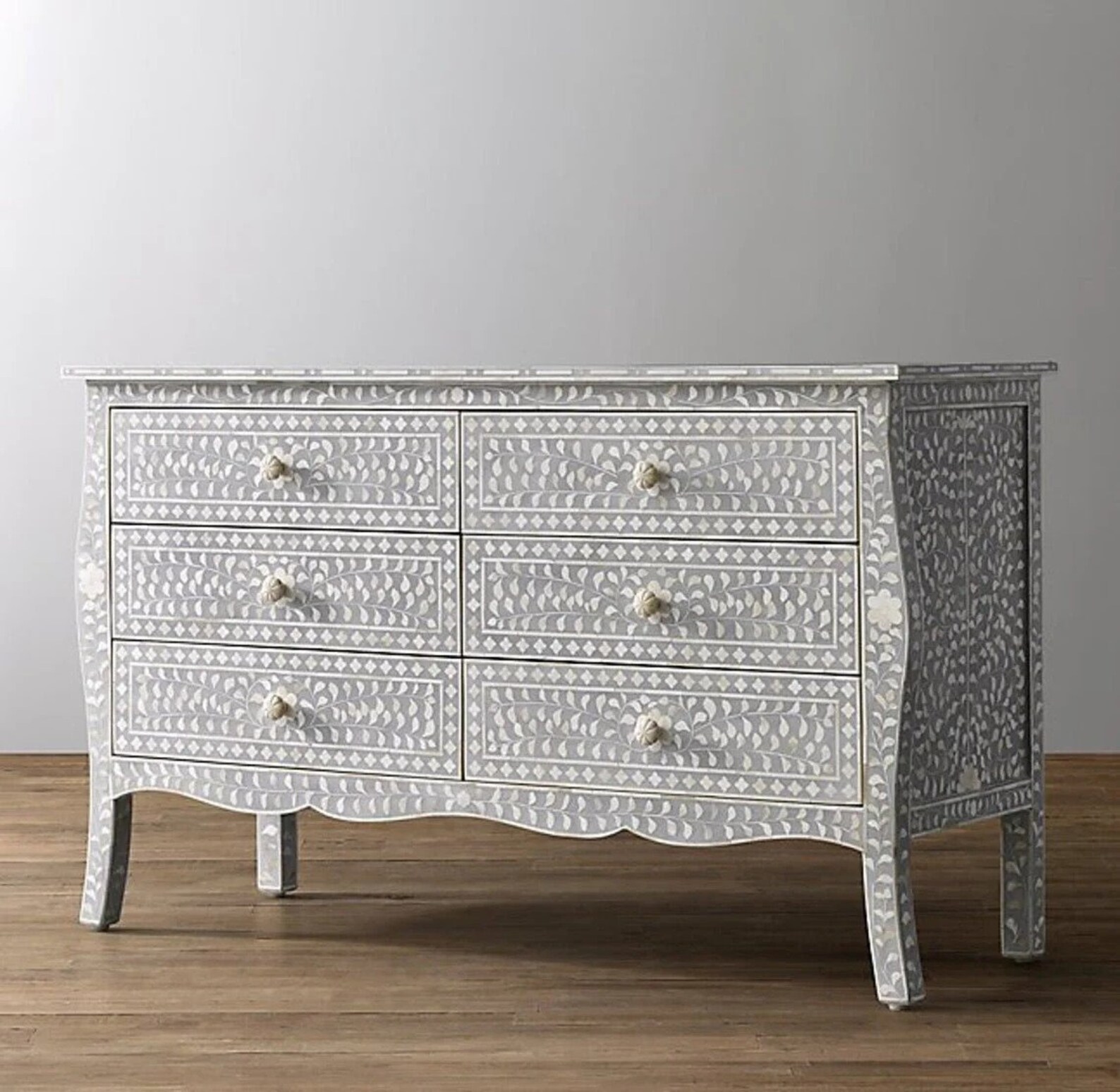 Bone Inlay Floral Design 6 Drawers Chest Grey Bone Inlay - Etsy