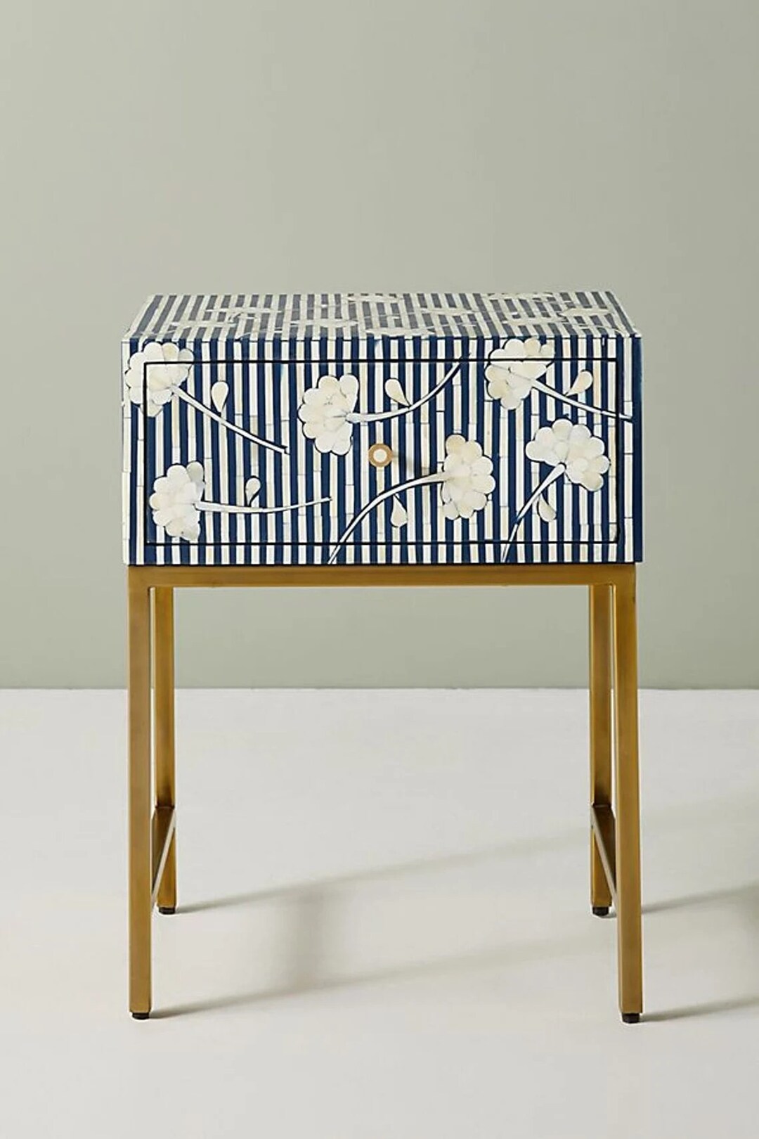 Bone Inlay Motif Design Bedside Table Indigo Blue Bone Inlay - Etsy