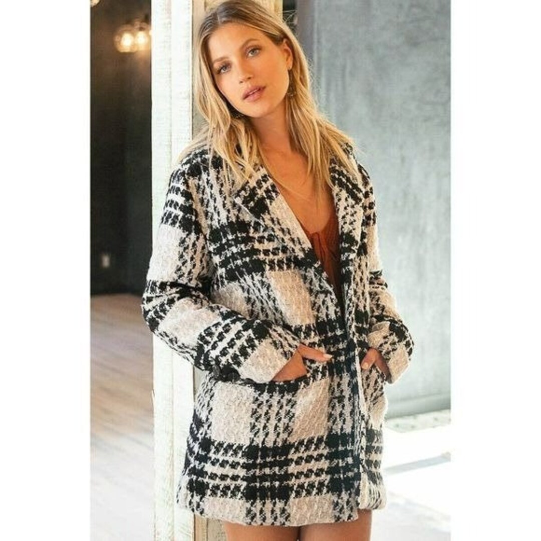 Pol Clothing Women's Sweater Cardigan Blazer Black White Button up ...