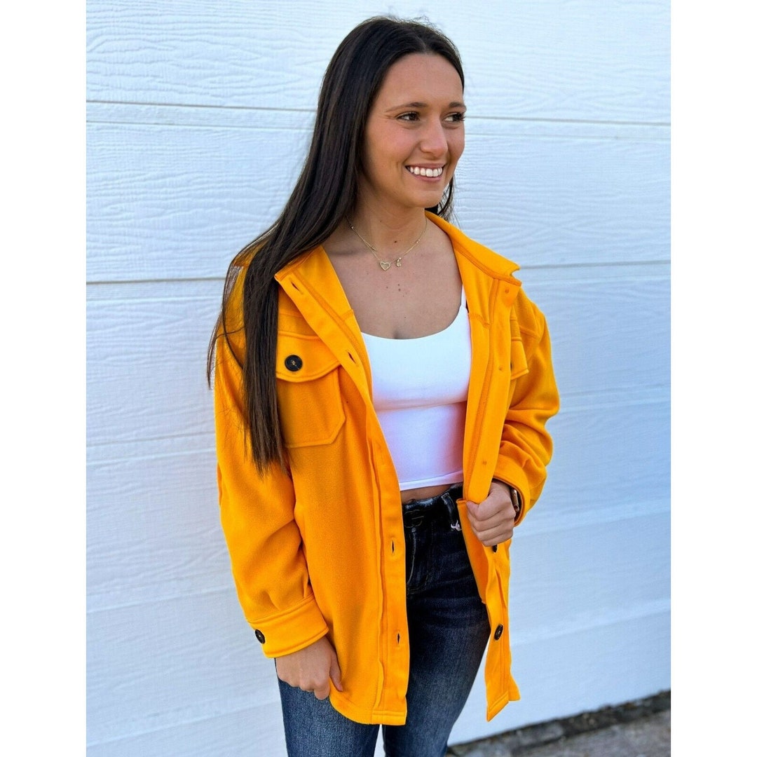 Zenana All About the Fleece Button-down Shacket in Yellow Gold S-L QJ ...