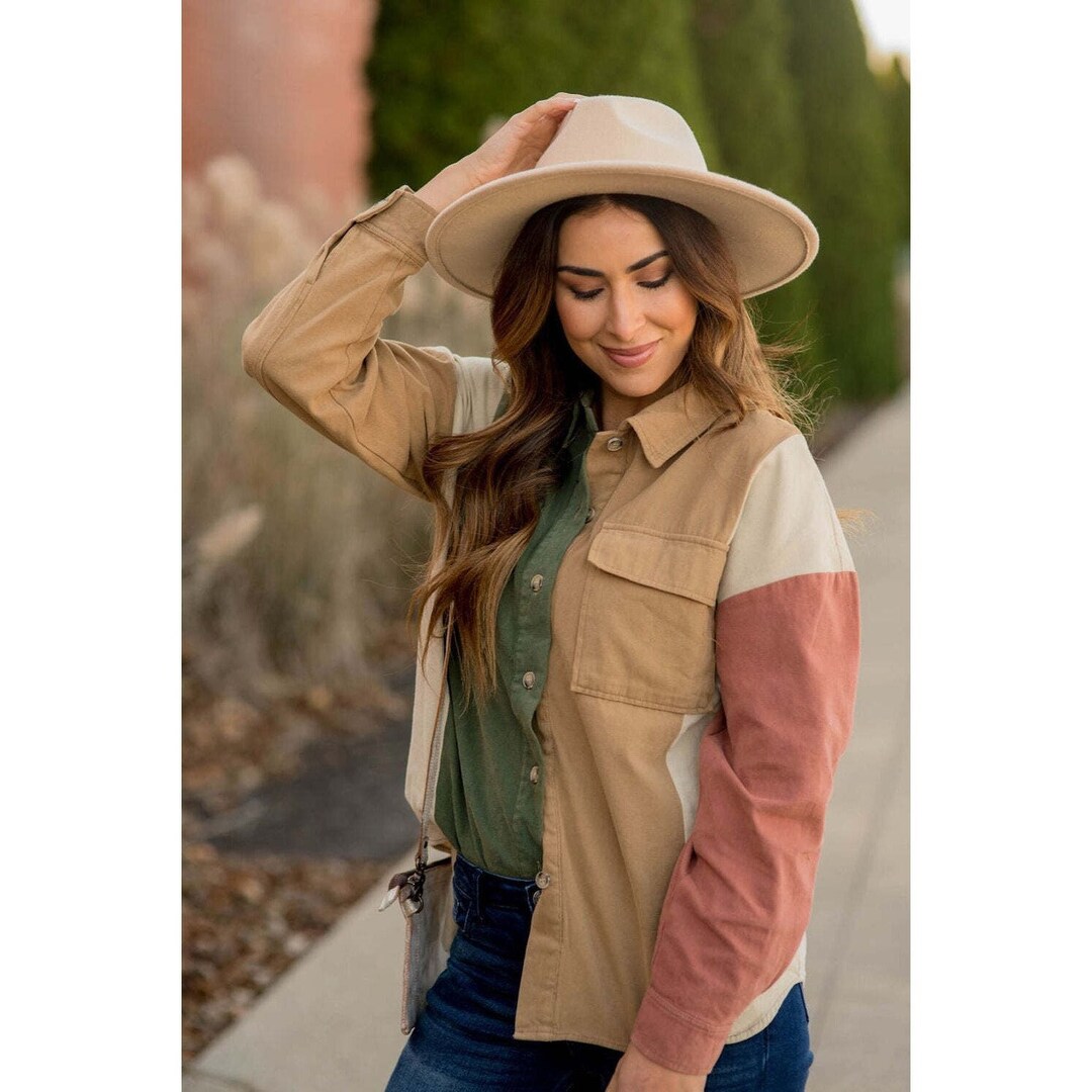 Jodifl Amber Energy Color Block Shacket in Hunter Green Mixed G5781 - Etsy