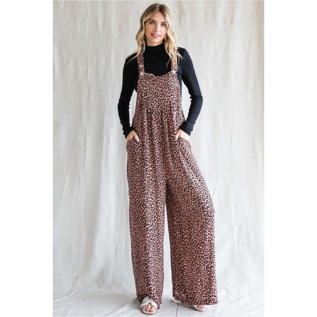 JODIFL Leopard Print Overalls Slouchy Oversized W/ Side Pockets Mauve ...