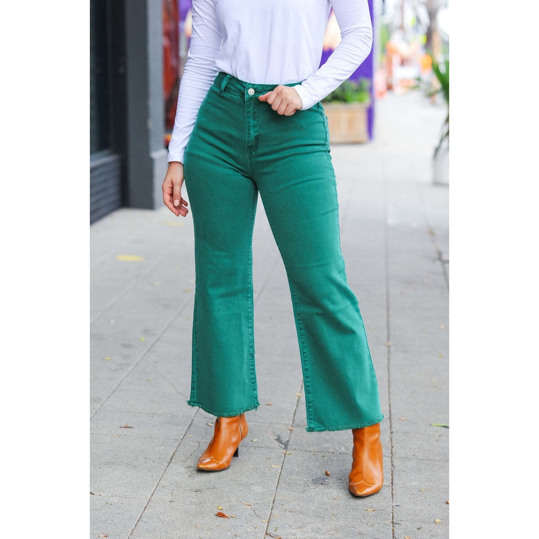 Zenana It's About Time Colored Denim Wide Leg Jeans in Dark Green DMP ...