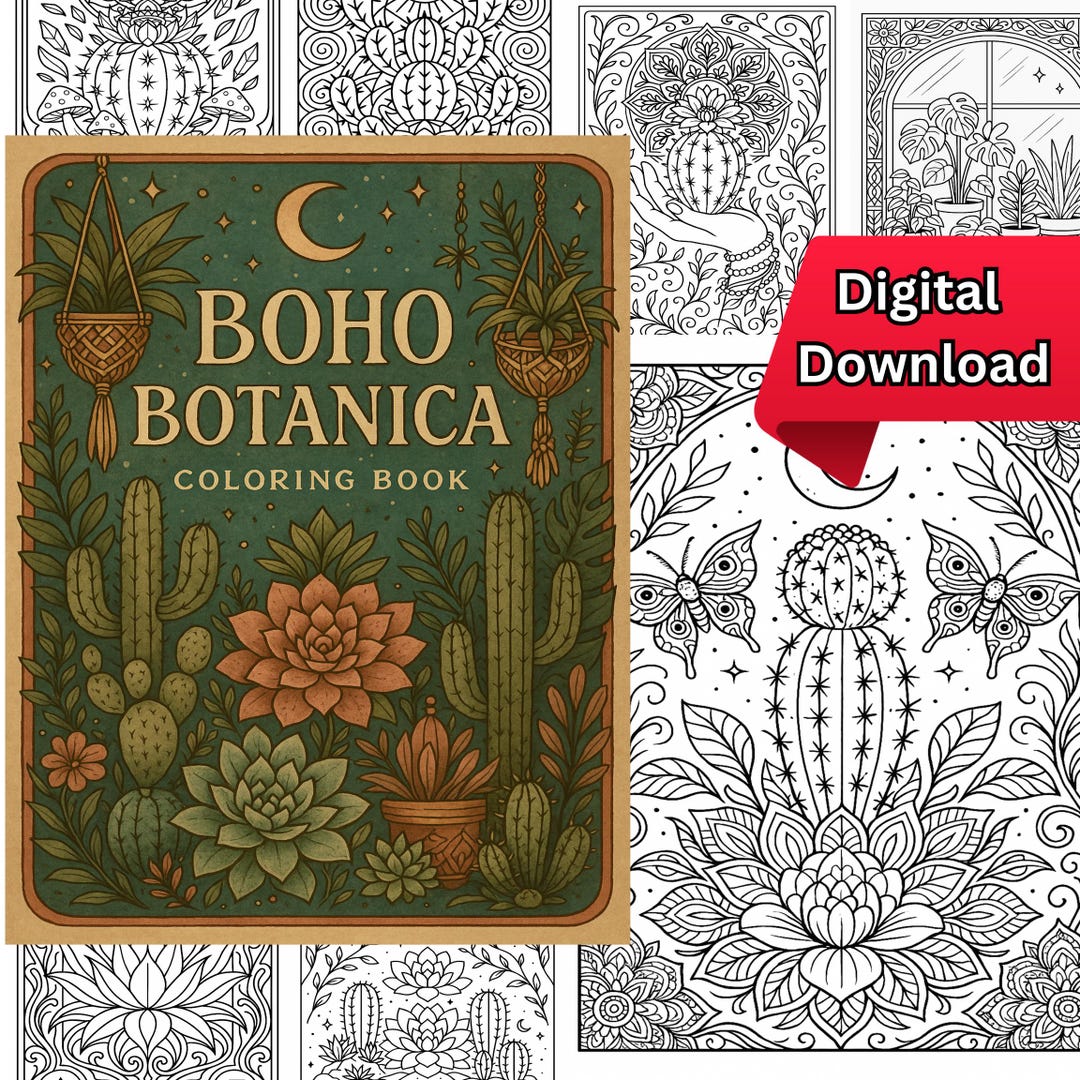 Boho Botanica Coloring Book - Succulents, Houseplants (digital Download ...