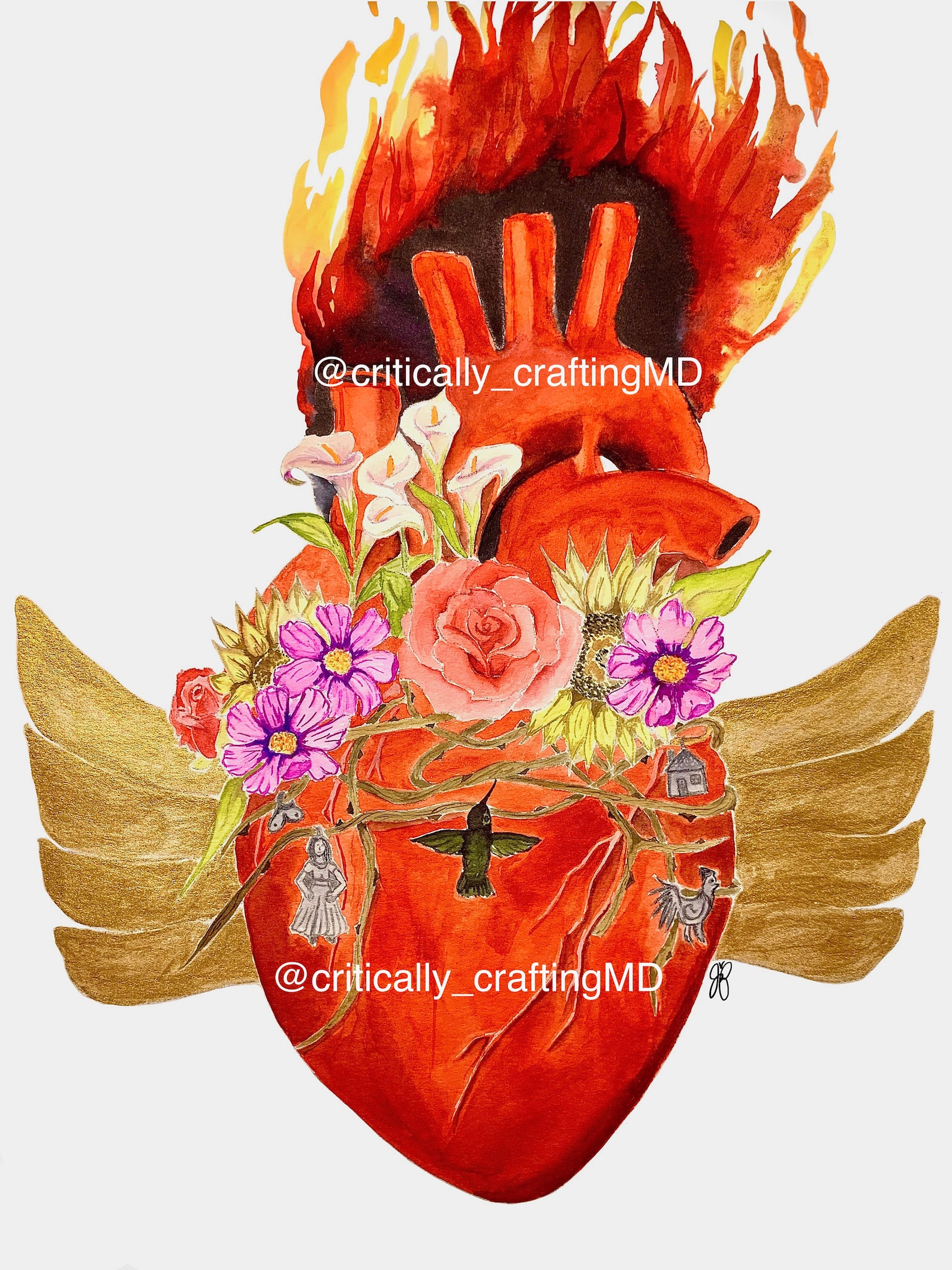 Fire and Wings Heart - Etsy