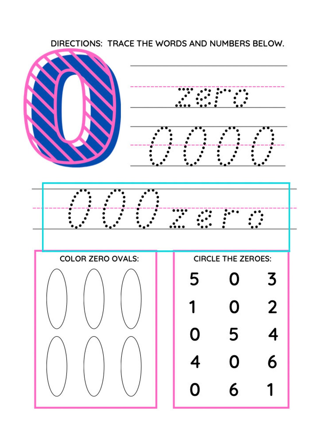 Digital Download Numbers Worksheet 0-9 | Etsy