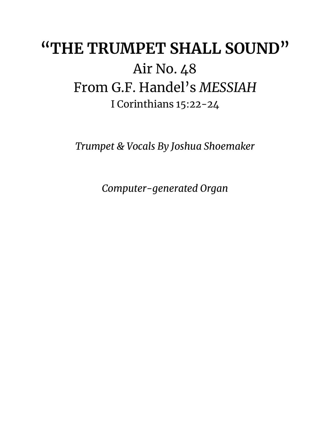 The Trumpet Shall Sound From Handel's messiah Recording Trumpet and ...