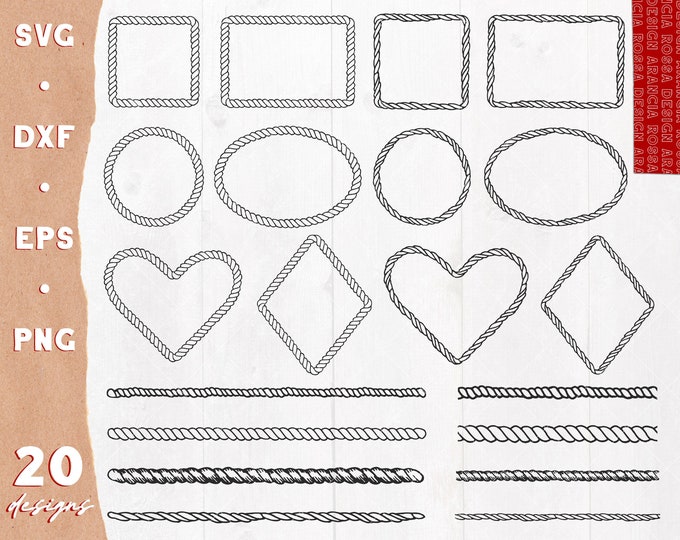 Rope Frame SVG Bundle, Rope Oval Svg, Rope Square SVG, Rope Heart Svg ...