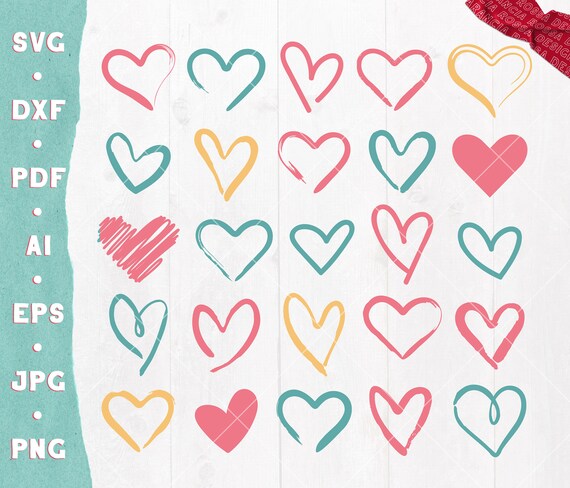 25 Heart SVG Bundle Hand Drawn Doodle Heart Svg Dxf Png Eps | Etsy