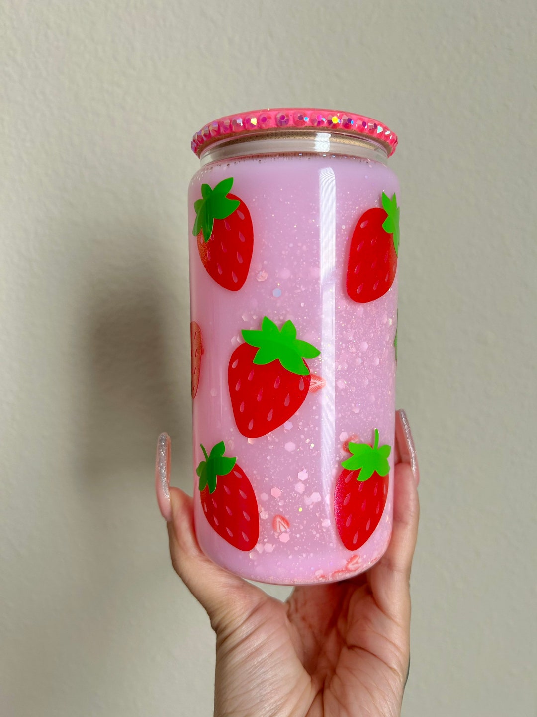 Strawberry Pink Drink Glass Can Snowglobe 16oz Libbey - Etsy