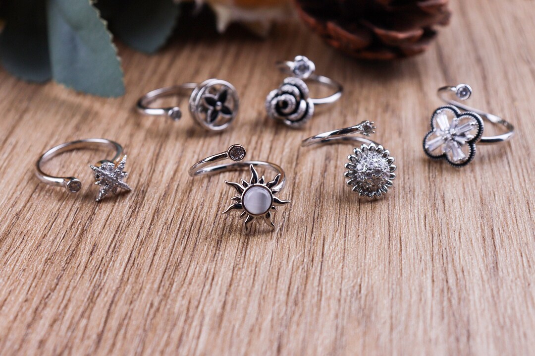 Fidget Ring , Silver Anxiety Rings, Adjustable Spinner Jewelry, Stress ...