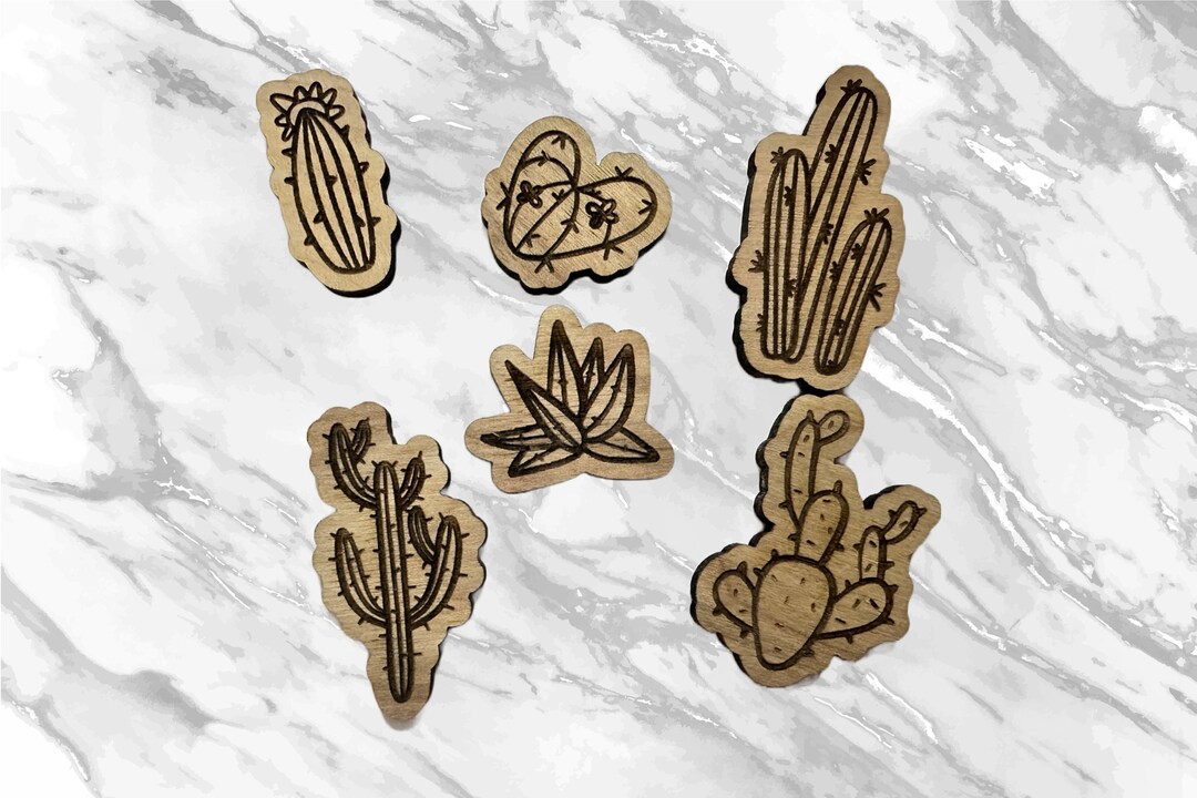 Set of 6 Wooden Cactus Magnets, Cactus Plant Set of Magnets, Wedding ...