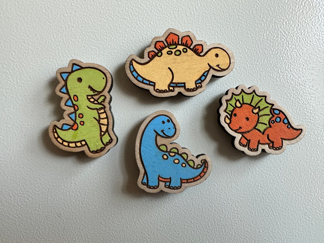 Set of 4 Dinosaur Themed Magnets, Cute Dinosaur Lover Magnets, Boho ...