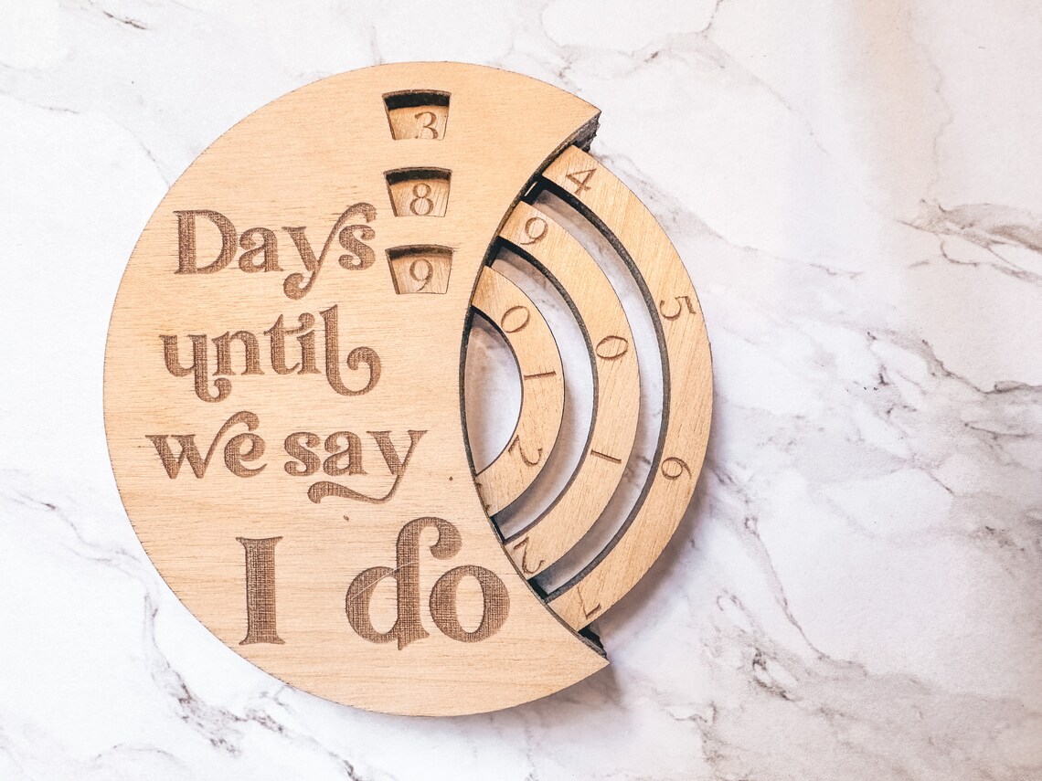 Wooden Engraved Engagement Countdown Gift, Days Until Wedding Count Down Plaque Magnet, Newly ...