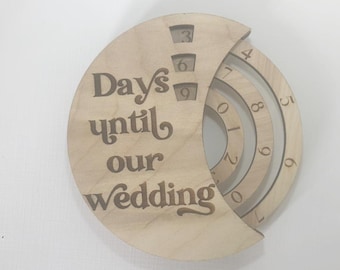 Wooden Engraved Engagement Countdown Gift, Days Until Wedding Count ...