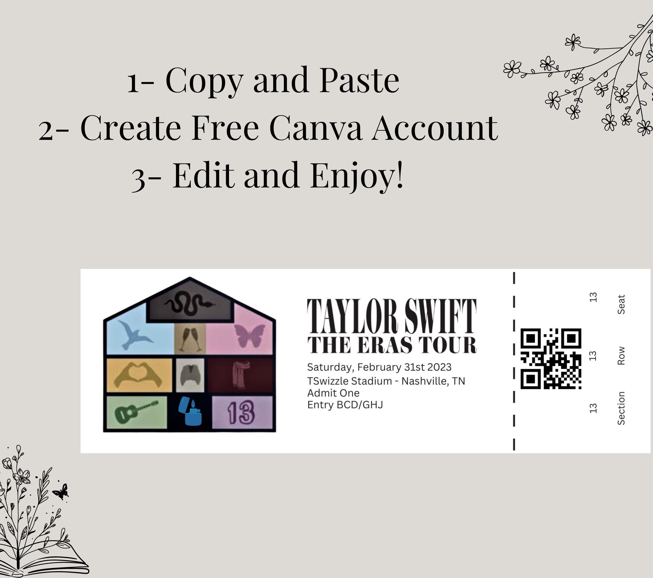 The Eras Tour 2023 Ticket Template Taylor's Version Swiftie Memorabilia ...