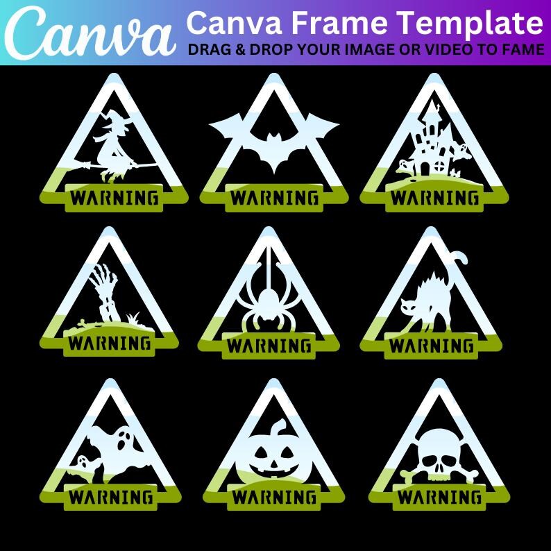 Editable Halloween Warning Sign in Canva Frame Template, Drag and Drop ...
