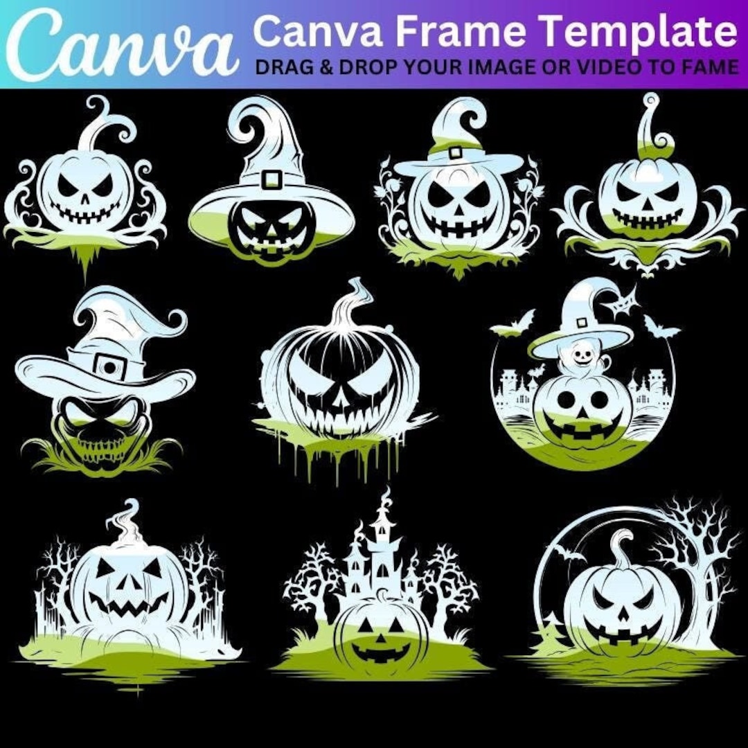 10 Pumpkin Canva Frame Template, Halloween Editable Template in Canva ...