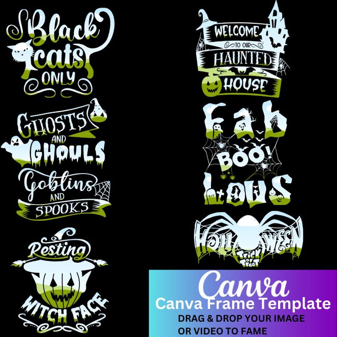 Halloween Editable Canva Frame Template, Black Cat Only, Resting Witch ...