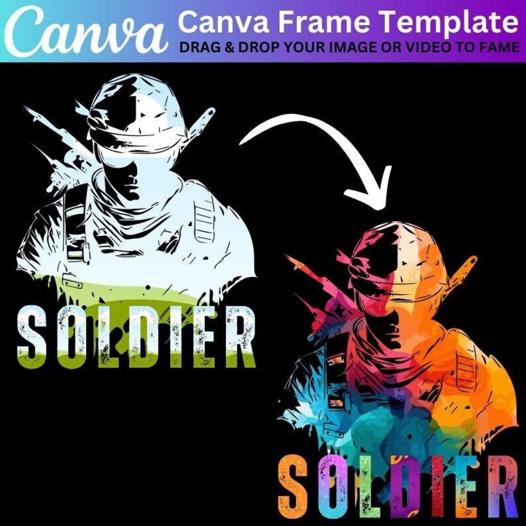 Soldier Editable Canva Frame Template, Drag and Drop Images to Frame - Etsy