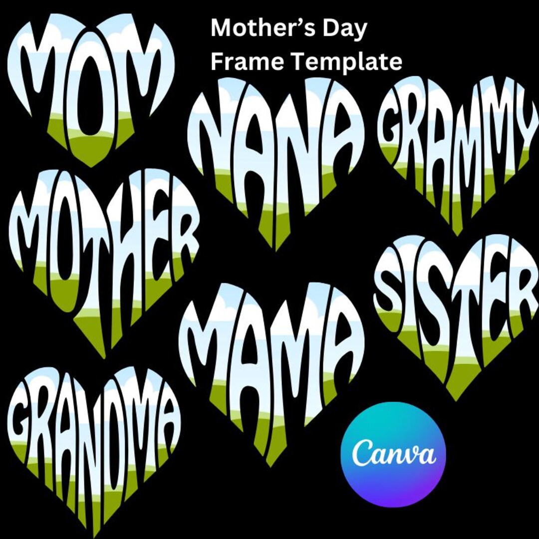 Mother,grandma,sister,mom Heart Shape in Canva Template,design Words in ...