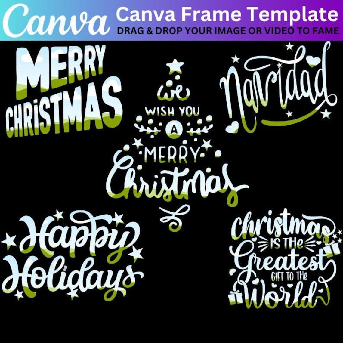 5 Christmas Editable Canva Frame Template, Merry Christmas, Navidad, We ...