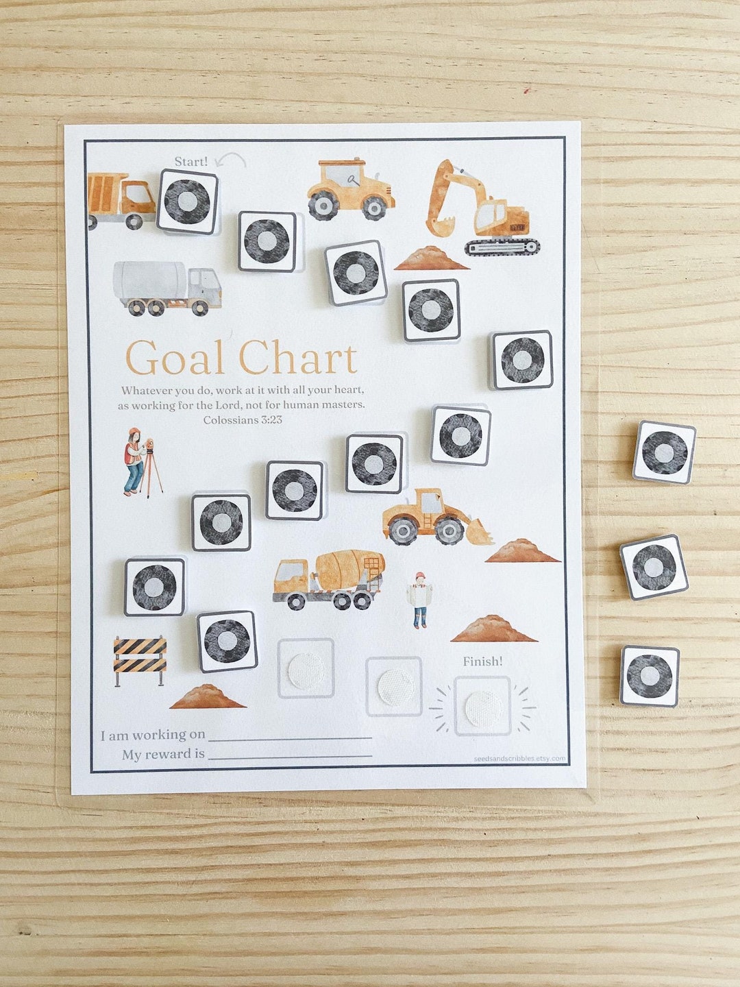 Construction Goal Chart Kids Reward Potty Behavior Bible Verse ...