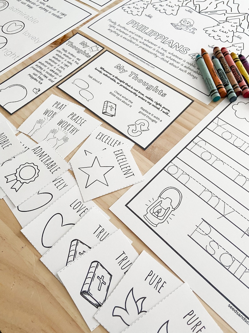 Philippians 4:8 Activity Pack for Kids, Think About Such Things, Bible ...