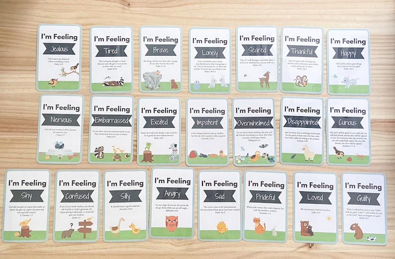 Christian Feelings Cards for Kids With Bible Scripture References ...